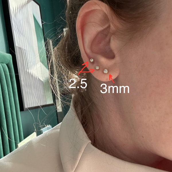 14K Solid Gold Diamond Rook Helix Hoop Earring, Gold Diamond Tragus ...