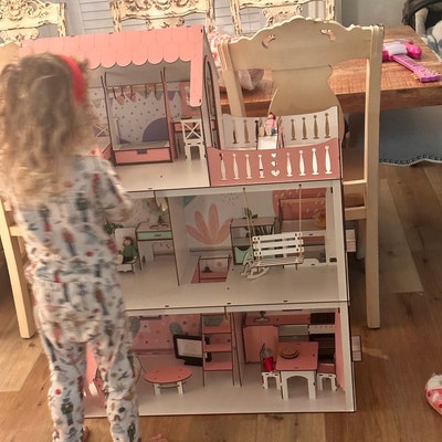 Adorable Big Gray Dollhouse With Terrace and Balcony Doll House for ...