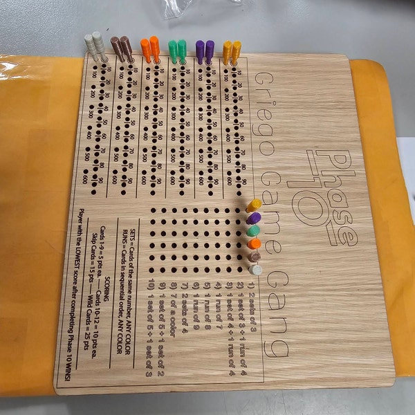 Phase 10 Game Board, Wooden Game Board, Card Game, Family Activity ...