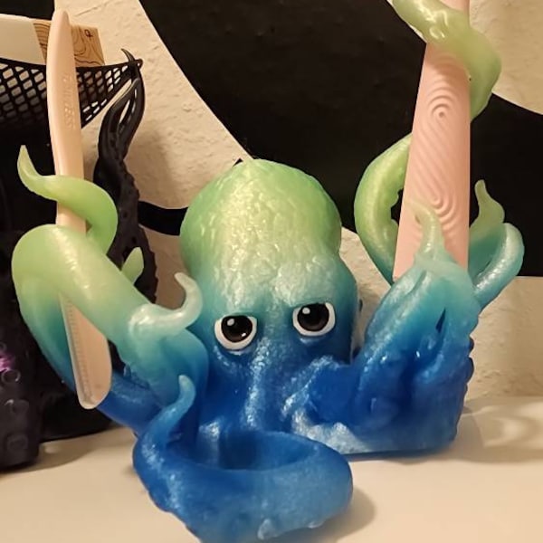 Custom Octopus Toothbrush Holder: Hand-painted Eyes, Ocean Bathroom ...