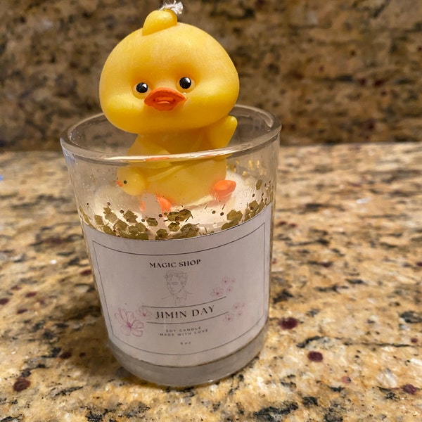 Jimin Birthday Custom Handmade Scented Soy Wax Baby Duck on White Wax W ...