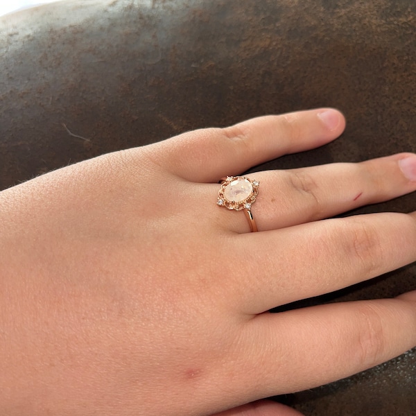 Silver Floral Style Natural Moonstone Ring, Fairy Tail Moonstone Ring ...