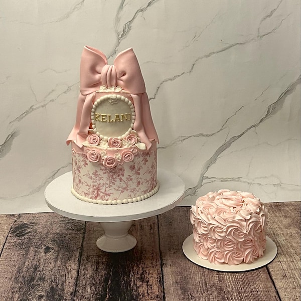 Climbing Rose Cake Wrap French Toile Pink Floral Edible Image Dusty ...
