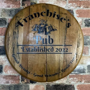 Whiskey Barrel Head Personalized Man Cave Home Bar Sign With - Etsy