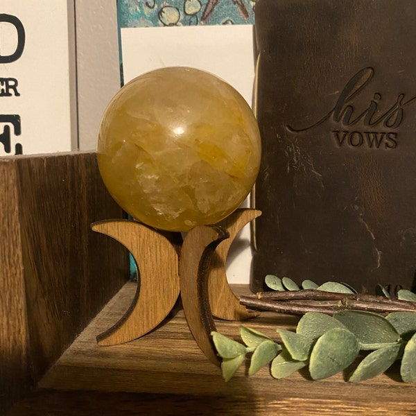 Wooden Moon Sphere Stand: Natural Wooden Stand, Wood Stand for Crystal ...