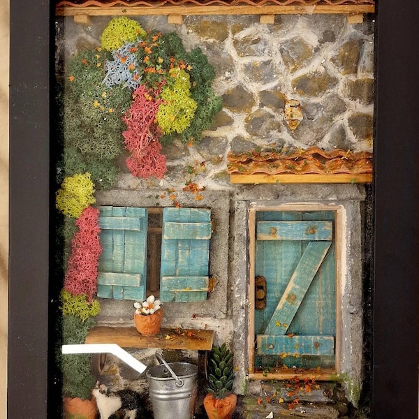 Rustic Stone House Diorama Wall Art: Handmade Country Cottage Decor - Etsy