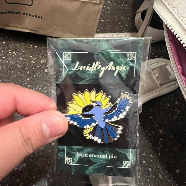 Hard Enamel Pin- Sunflower Bluejay | Lapel Pin | Brooch - Etsy