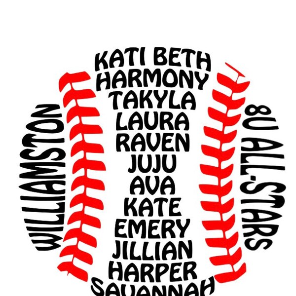 Your Custom Baseball Names Word Art SVG - Png - Fcm - Eps - Dxf - Ai ...