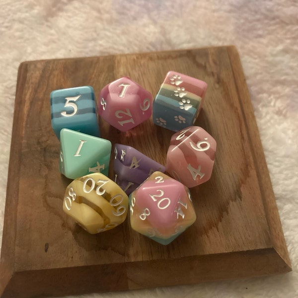 Pastel Rainbow TTRPG Dice Set, Polyhedral Dice, D&D Dice, Dungeons and ...