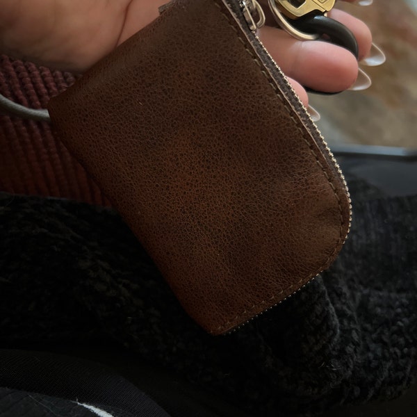 KUKU Zippered Credit Card Holder, Key Ring Coin Purse, Soft Leather Key ...