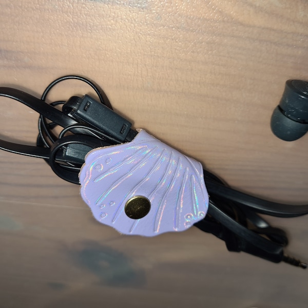 Shell Earphone Tidy + Cable Organiser | Leather Earbud Wire Wrap ...
