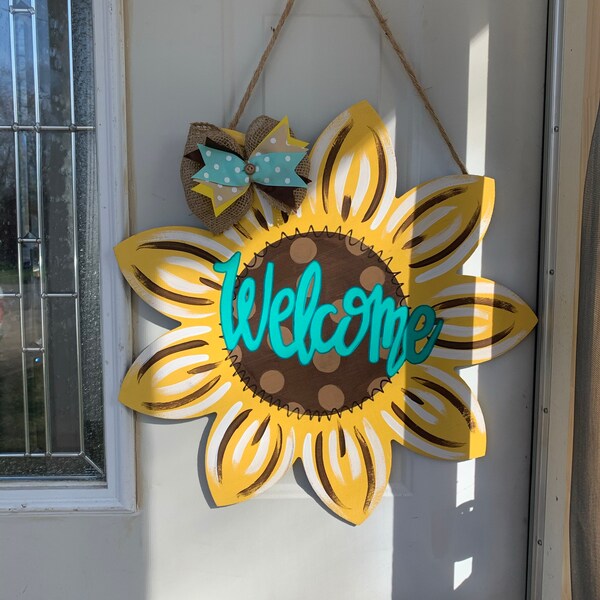 Sunflower Door Hanger, Sunflower, Welcome Sign, Door Decor, Wooden Door ...
