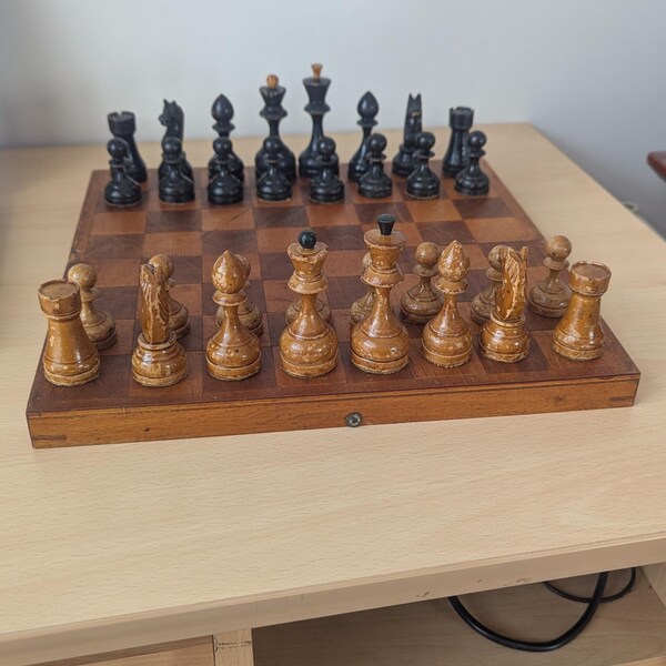 Wooden Chess Set Made in Germany 60s Vintage in Original Box. Great ...