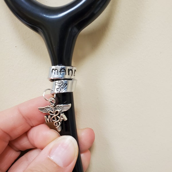 MA Stethoscope Ring, MA Stethoscope Charm, Hand Stamped Gift ...