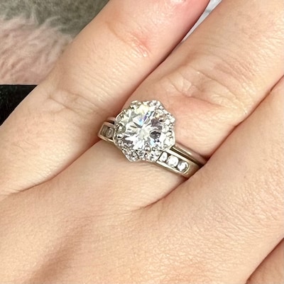 Two-stone Engagement Ring Swirl Wedding Ring Round - Etsy