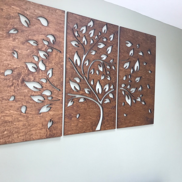 3 Panel Wood Wall Art - Beautiful Living Room Decor - Etsy