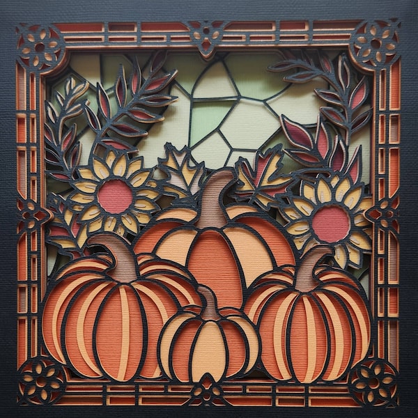 Pumpkin Stained Glass Shadow Box Svg, Fall Shadow Box Svg, Sunflower ...