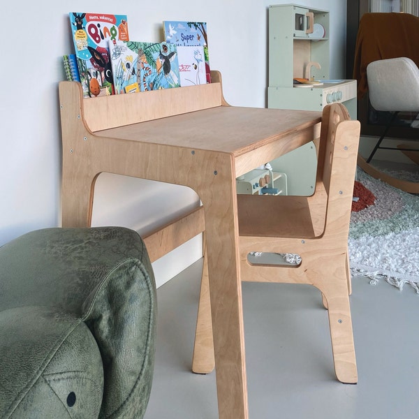 Preschool Learning Set: Table With Bookshelf and Chair, Activity Table ...