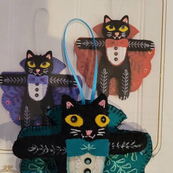 Felt Vampire Cats Embroidery Pattern, Halloween Felt Ornaments, DIY ...