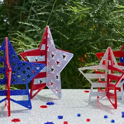 1/8 3D Standing Stars set of 5 Patriotic Stars and Stripes for Mantle ...