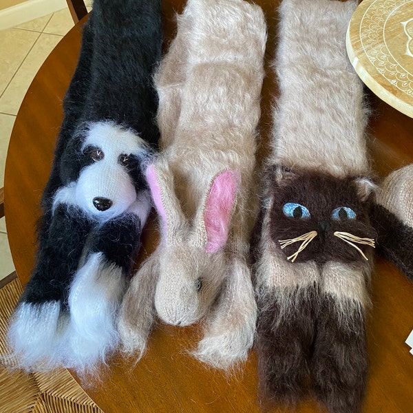 Knitted Rabbit Scarf / Animal Scarf / Fuzzy White Soft Scarf / Pet ...
