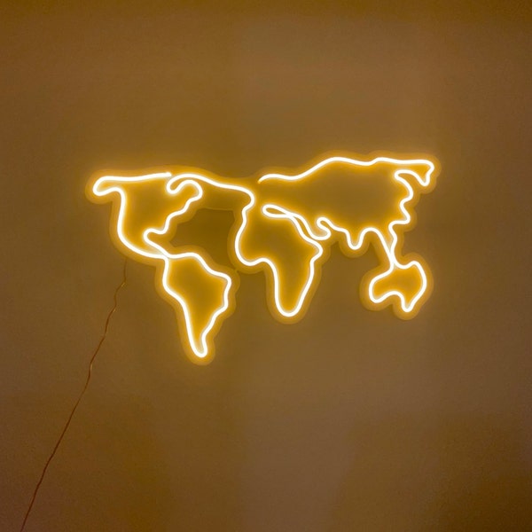 World Map Neon Earth Neon Custom Neon Handmade Neon Wall Signs and ...