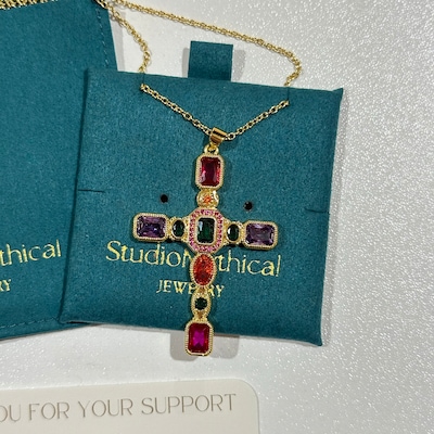 Multicolor Cross Necklace, Vintage Inspired Necklace, Cross Jewelry for ...