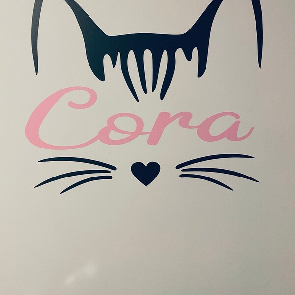 Personalized Name Cat Wall Decal - Custom Name Cat Wall Sticker - Vinyl ...