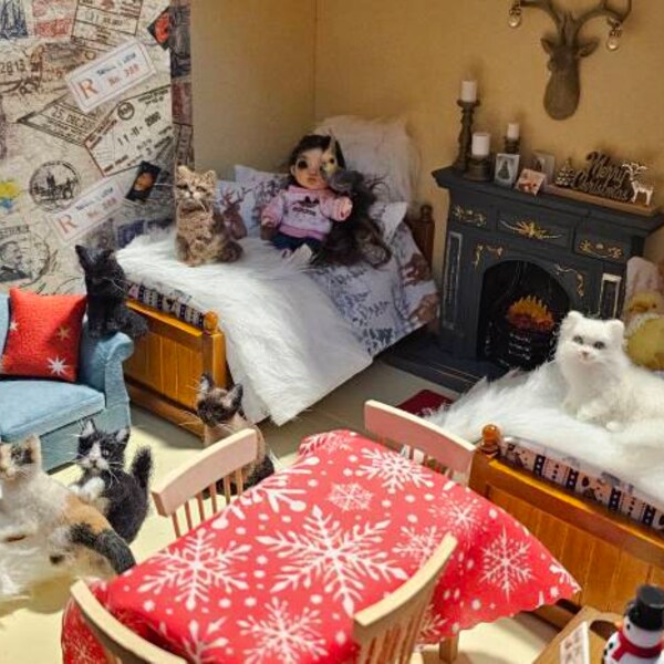 Dolls House Modern Square Log Fire Place With Light up Flame and Wood ...