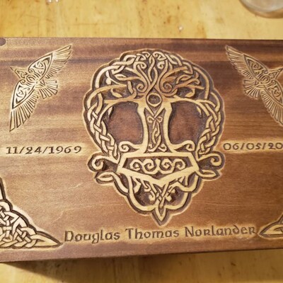 Viking Personalized Wood Urn With Yggdrasil, Wooden Memorial Box Carved ...