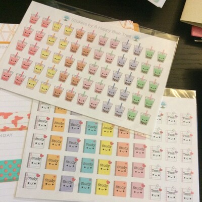 Happy Boba Bubble Tea Cup Tracker Reminder Cute Kawaii Planner Stickers ...