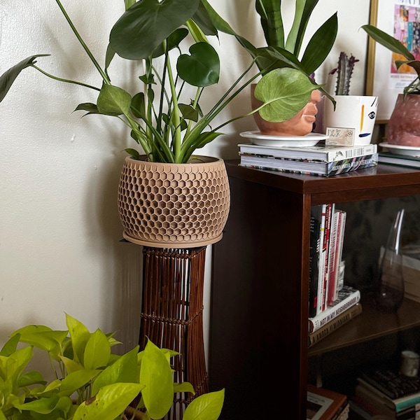 Wood Honeycomb Planter, Unique 3D Printed Plant Pot With Drainage ...