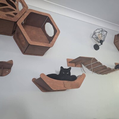 Cat Wall Mount Furniture, Cat Wall Bed, Wooden Cat Hexagon Shelves ...