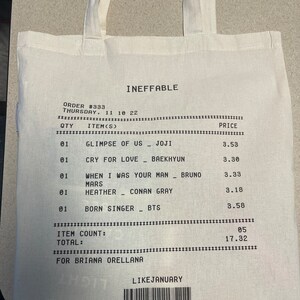 Custom Song Receipt Tote Customizable Song Playlist Tote Bag - Etsy