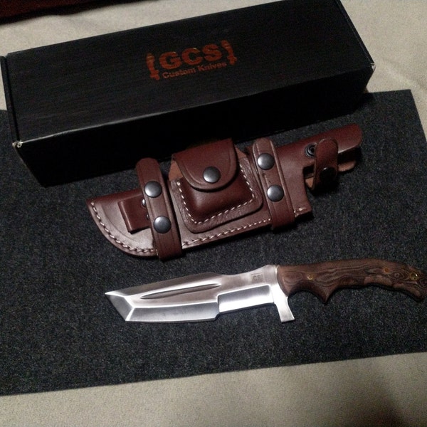 GCS Handmade Stacked Leather Handle D2 Tool Steel Tactical Hunting ...