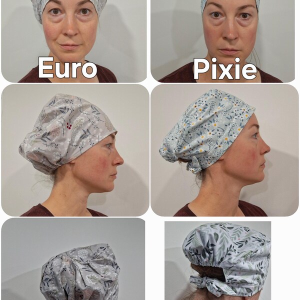 Pixie Scrub Cap for Women, Pink and Gray Floral Surgical Hat With Hair ...
