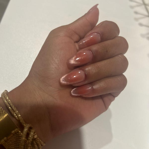 Shiny Glittering Sunset Galaxy Pinky Blush Cat Eye Press on Nails ...