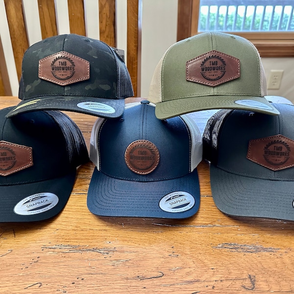 Custom Leather Patch Hats; Retro Classics Trucker Snapback- Stitched ...