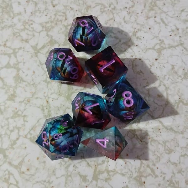 Red Blue Dragon Eye Dice Liquid Core Dice Set, Handmade Sharp Edge ...