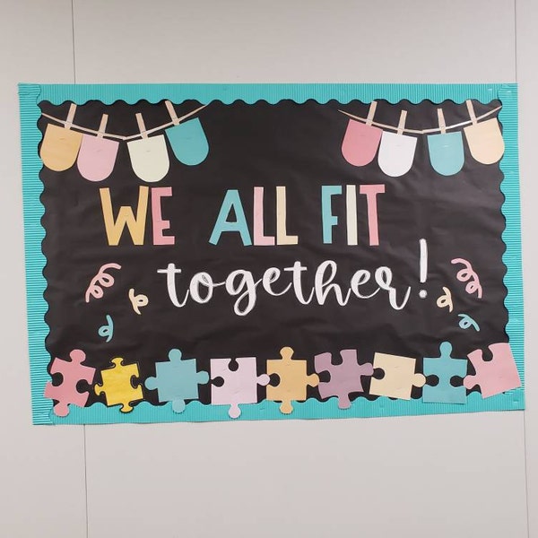 BULLETIN BOARD KIT- We All Fit Together | Puzzle Pieces | Classroom ...