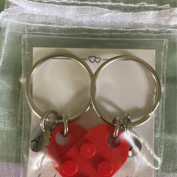 Heart Keychain Set Made With Authentic LEGO® Bricks, INITIALS Matching ...