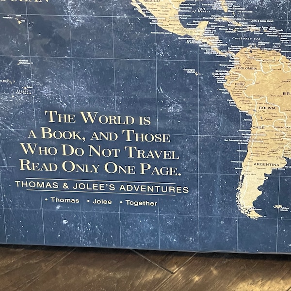 Gold & Navy Textured World Push Pin Map on Premium Canvas With ...