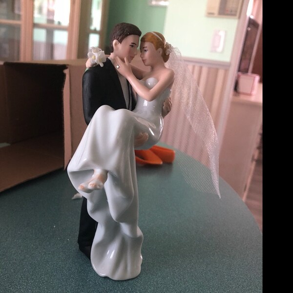 Groom Holding Bride Traditional Wedding Cake Topper Figurine - Custom ...