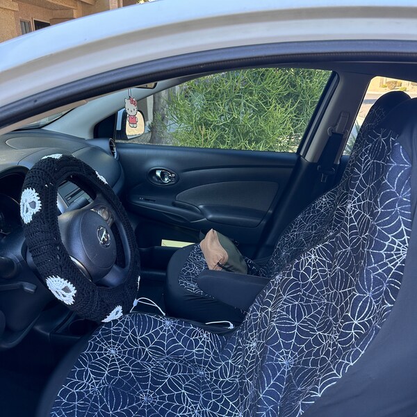 Dark Spider Webs Set of Two Front Car Seat Covers, Spooky Halloween Car ...