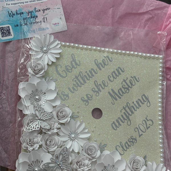 Spanish Quote Grad Cap Topper Handmade Customizable White Flowers - Etsy