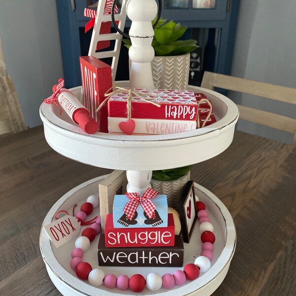 Valentines Books/valentine’s Day Decor/ Tiered Tray Decor/ Wood Books ...