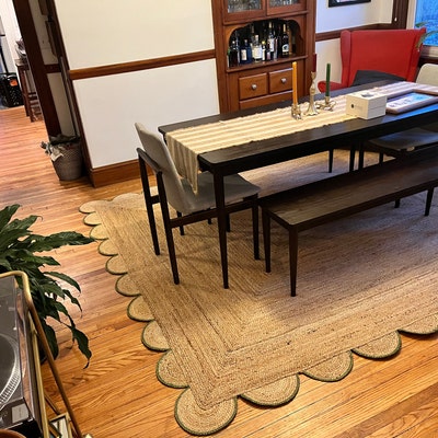 Black Jute Scallop Edge Rug Scallop Pattern Rug Natural Jute - Etsy