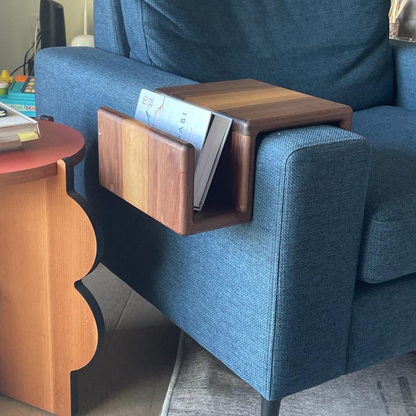 Black Walnut-couch Arm Rest Table With Magazine Stand - Wood Armrest ...