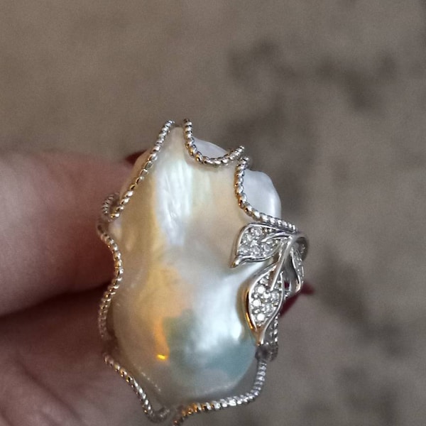 Large Baroque Pearl Ring,nucleated Freshwater Flamballpearl Ring,big ...