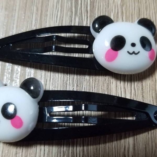 Panda Snap Hair Clips - Pack of 2 - Black - Etsy